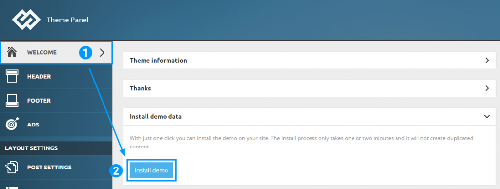 Install the demo data and activate Stacks - tagDiv support