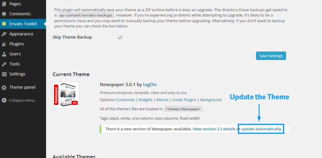 How to Update the Theme - tagDiv support