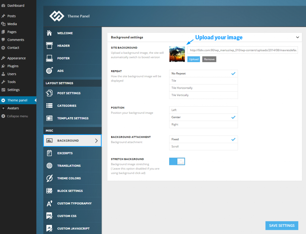 Background Settings - tagDiv support