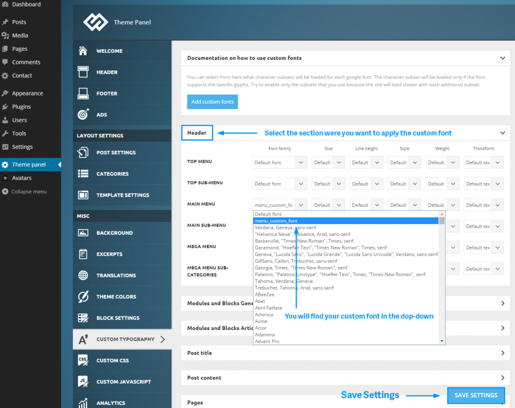 Custom Typography - tagDiv support