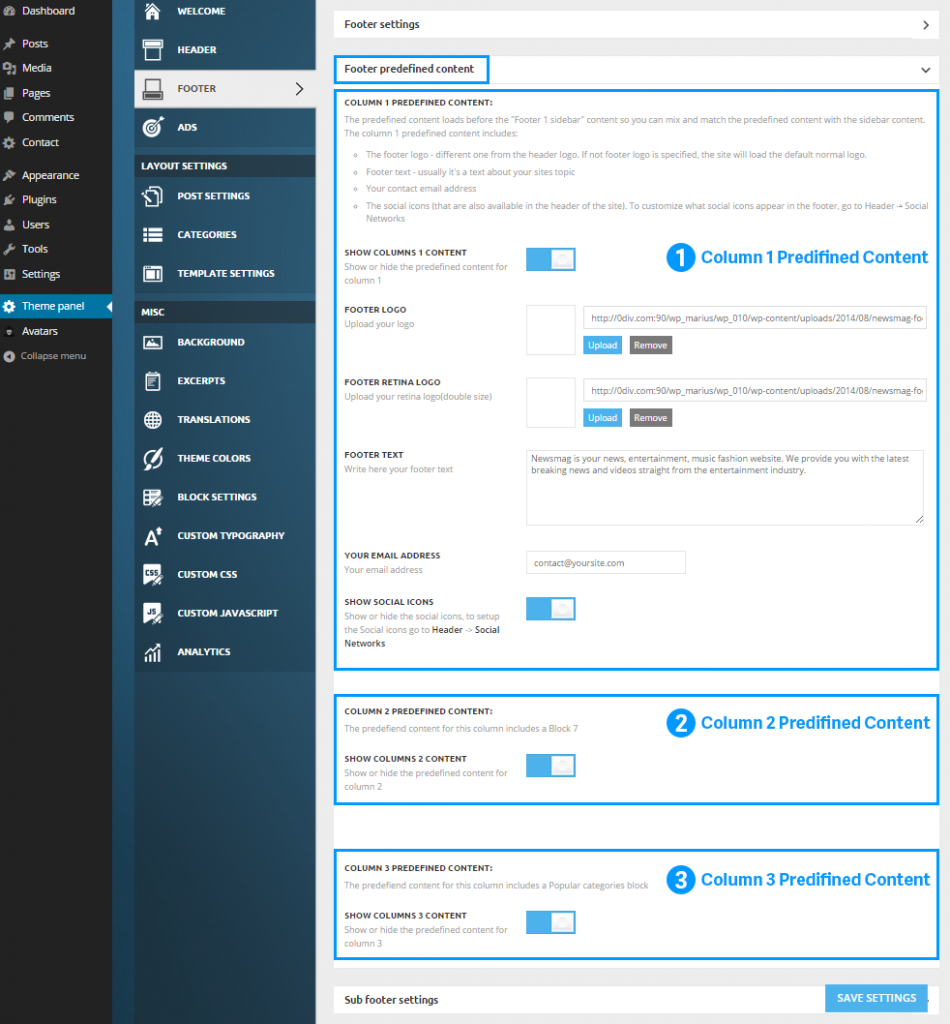 Footer - tagDiv support