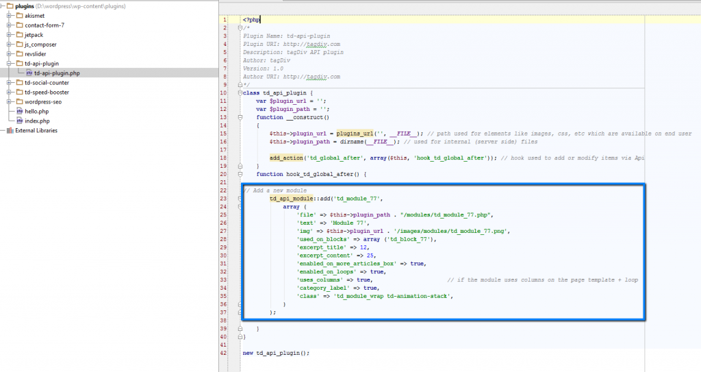 Using the Theme API in plugins - tagDiv support