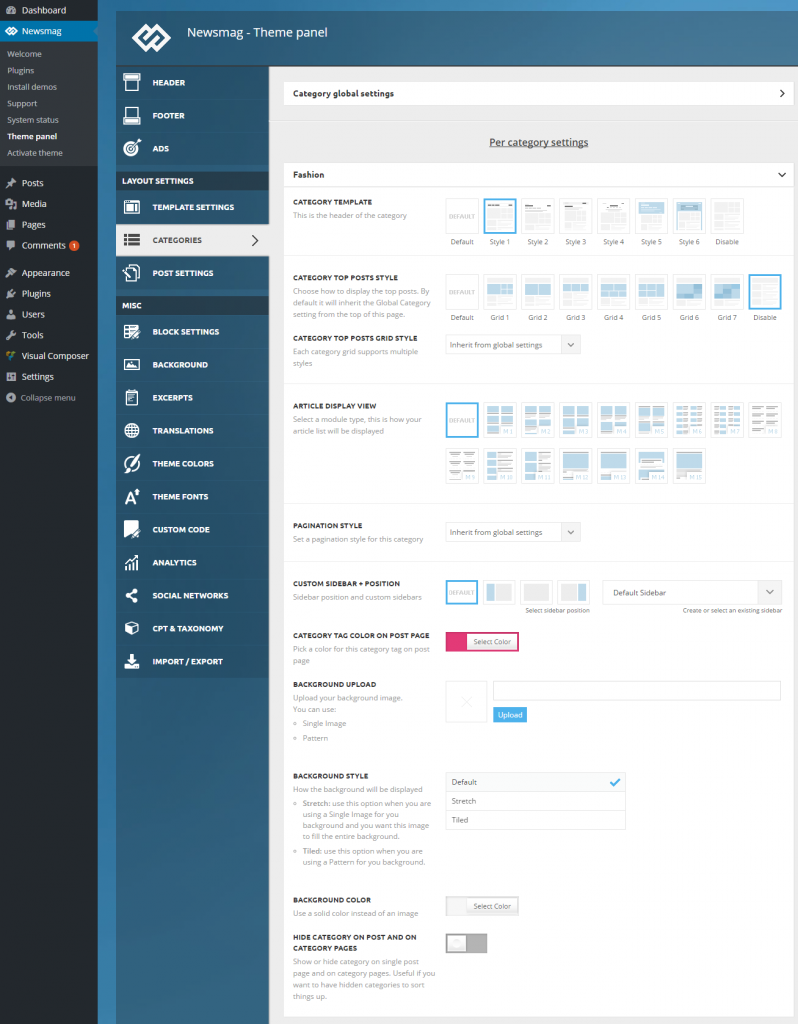 Newsmag Theme: How to use category settings