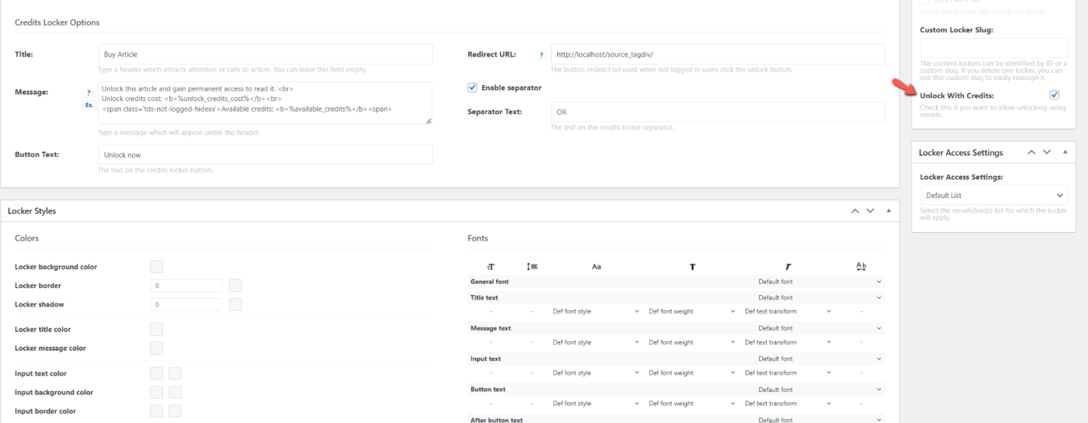 Credit System - tagDiv support
