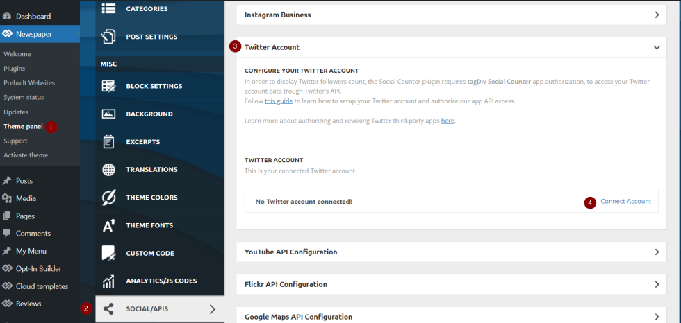 Twitter social counter setup - tagDiv support