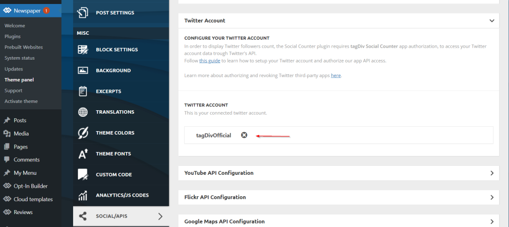 Twitter social counter setup - tagDiv support