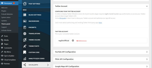 Twitter social counter setup - tagDiv support